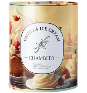 chambery vanilla bean candle | sundae desert artistry in tin | soy wax with lead-free cotton wick | 55-hour burn | timeless aroma for all seasons