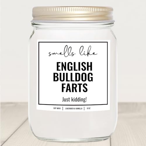 YouNique Designs Smells Like English Bulldog Farts Candle 8 oz - English Bulldog Gifts for Bulldog Lovers - Bulldog Lover Gifts Dog Farts Candle - Funny Bulldog Themed Gifts (Lavender & Vanilla)