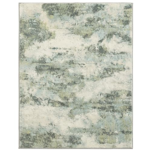 Carvapet Washable Rug 8x10, Green Modern Abstract Area Rugs, Low Pile Rugs with Rubber Backing, Stain Resistant Rugs for Living Room, Foldable Machine Washable Area Rug