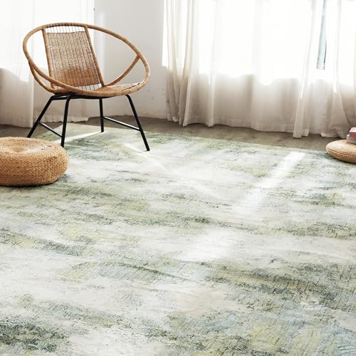 Carvapet Washable Rug 8x10, Green Modern Abstract Area Rugs, Low Pile Rugs with Rubber Backing, Stain Resistant Rugs for Living Room, Foldable Machine Washable Area Rug