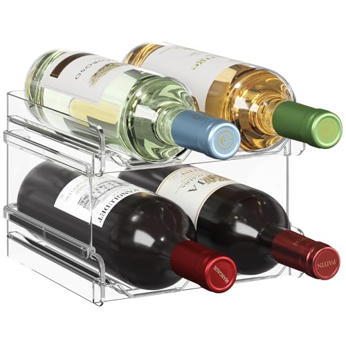 Lifewit Plastic Stackable Wine Rack for Refrigerator, Cabinet, Countertop,Wine Bottle Holder, Water Bottle Organizer for Fridge, Pantry, Hold 4 Bottles