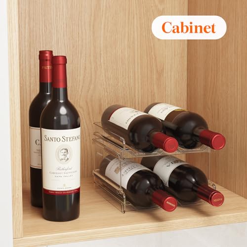 Lifewit Plastic Stackable Wine Rack for Refrigerator, Cabinet, Countertop,Wine Bottle Holder, Water Bottle Organizer for Fridge, Pantry, Hold 4 Bottles