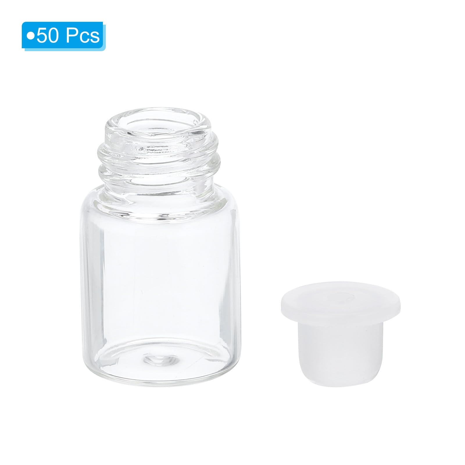 PATIKIL 2ml Essential Oil Bottles, 50 Pack Clear Glass Bottles with Orifice Reducer Sample Vial Screw Cap Storage Vials Container Style 1, White