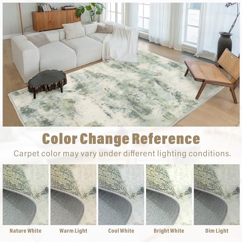 Carvapet Washable Rug 8x10, Green Modern Abstract Area Rugs, Low Pile Rugs with Rubber Backing, Stain Resistant Rugs for Living Room, Foldable Machine Washable Area Rug