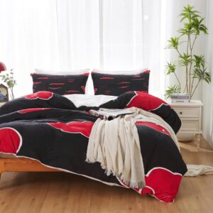 Anime Bedding Set Queen Size, Velvet Comforter 3 Pieces with Zipper Closure 1 Velvet Duvet Cover 90"x90", 2 Velvet Pillow Shams, Ultra Soft Flannel Duvet Cover for All Seasons (Anime 01, Queen)