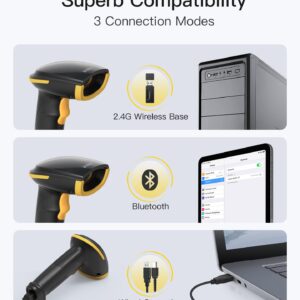 Inateck Wireless Barcode Scanner, Bluetooth Bar Code Scanner, 1D USB Barcode Reader Handheld, 1 Charge 3 Months, Scanner Barcode with APP and SDK