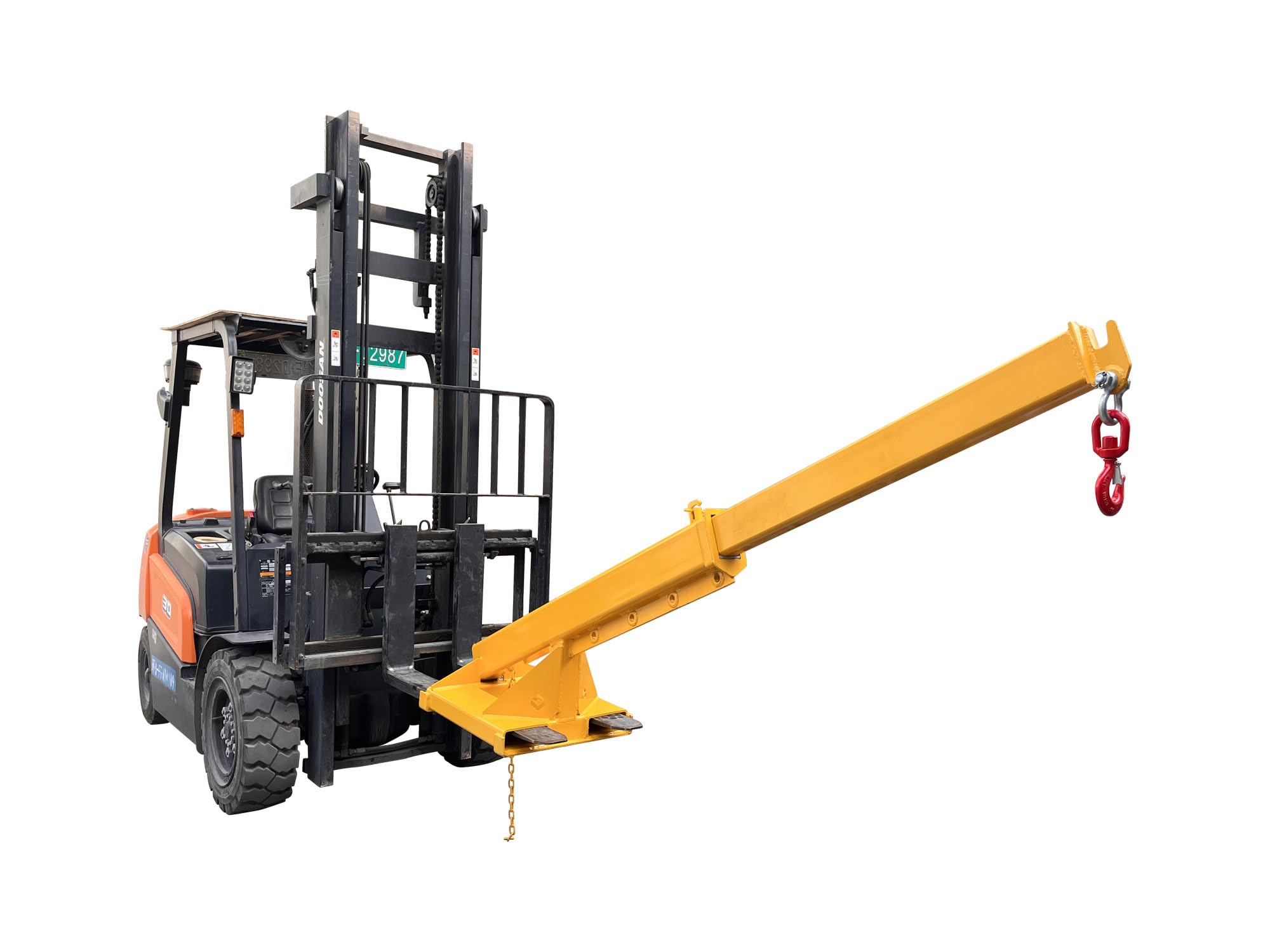 BREVELTION 4400LB Adjustable Forklift Mobile Crane, Lifting Forklift Extension Attachments, Fix Angle Jib Boom Crane, W/Telescopic Boom and Hook, for Forklift Towing Handling 63in to 98in Extended Arm