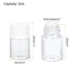 PATIKIL 2ml Essential Oil Bottles, 50 Pack Clear Glass Bottles with Orifice Reducer Sample Vial Screw Cap Storage Vials Container Style 1, White