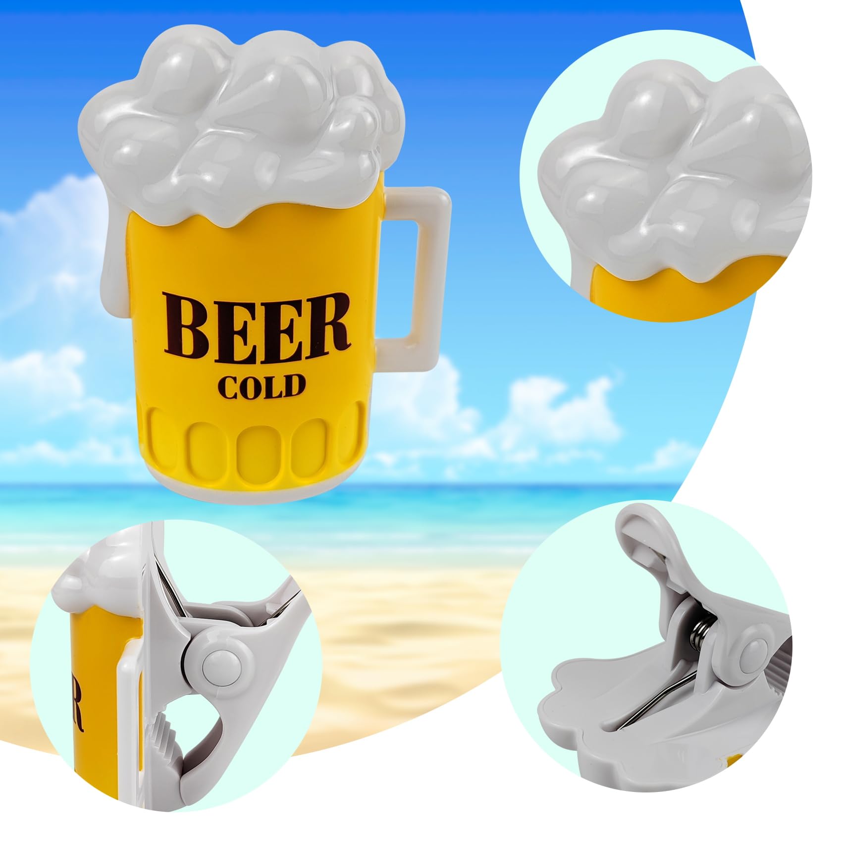 Beach Towel Clips for Chair Secure Clips for Beach Chairs Jumbo Size Plastic Clothes Pegs for Pool Lounger (2Pcs Beer Mug and 2Pcs Beer Bottle)