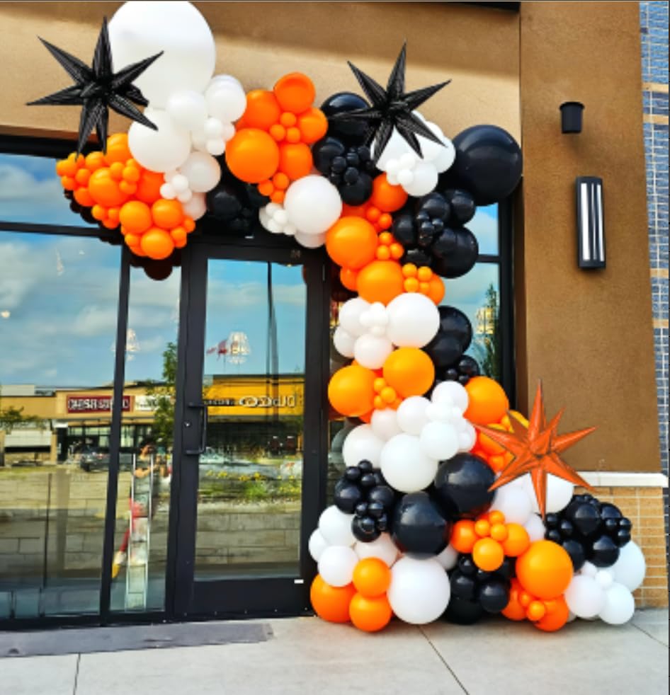 Kozee Orange and Black White Balloon Garland Arch Kit 145 Pieces Balloons with star mylar foil balloons for Men's Boys Baby Shower Birthday arty graduation Halloween Fall Themed Decorations