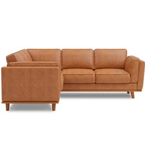 Valencia Artisan Full Leather Sofa - Pure Full Italian Nappa Leather Couch, Solid Wood Accent, Ultimate Comfort (Cognac, L-Shape Sectional)