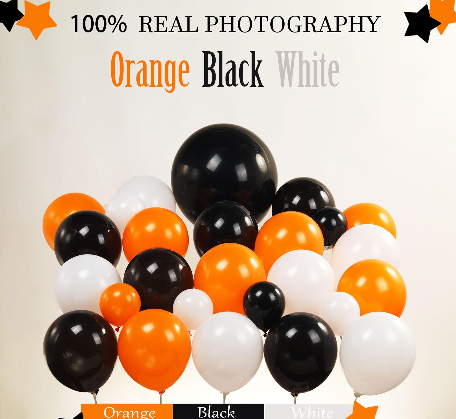 Kozee Orange and Black White Balloon Garland Arch Kit 145 Pieces Balloons with star mylar foil balloons for Men's Boys Baby Shower Birthday arty graduation Halloween Fall Themed Decorations