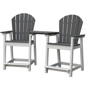 otsun outdoor tall adirondack chairs set of 2 with removable table, patio bar stool high back, widened arms, all-weather balcony chair for backyard, garden, yard