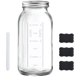 64 oz wide mouth mason jar with lid, clear heavy duty glass airtight storage canning jar and band half gallon / 2 quart fermenting, pickling, storing, pack of 1