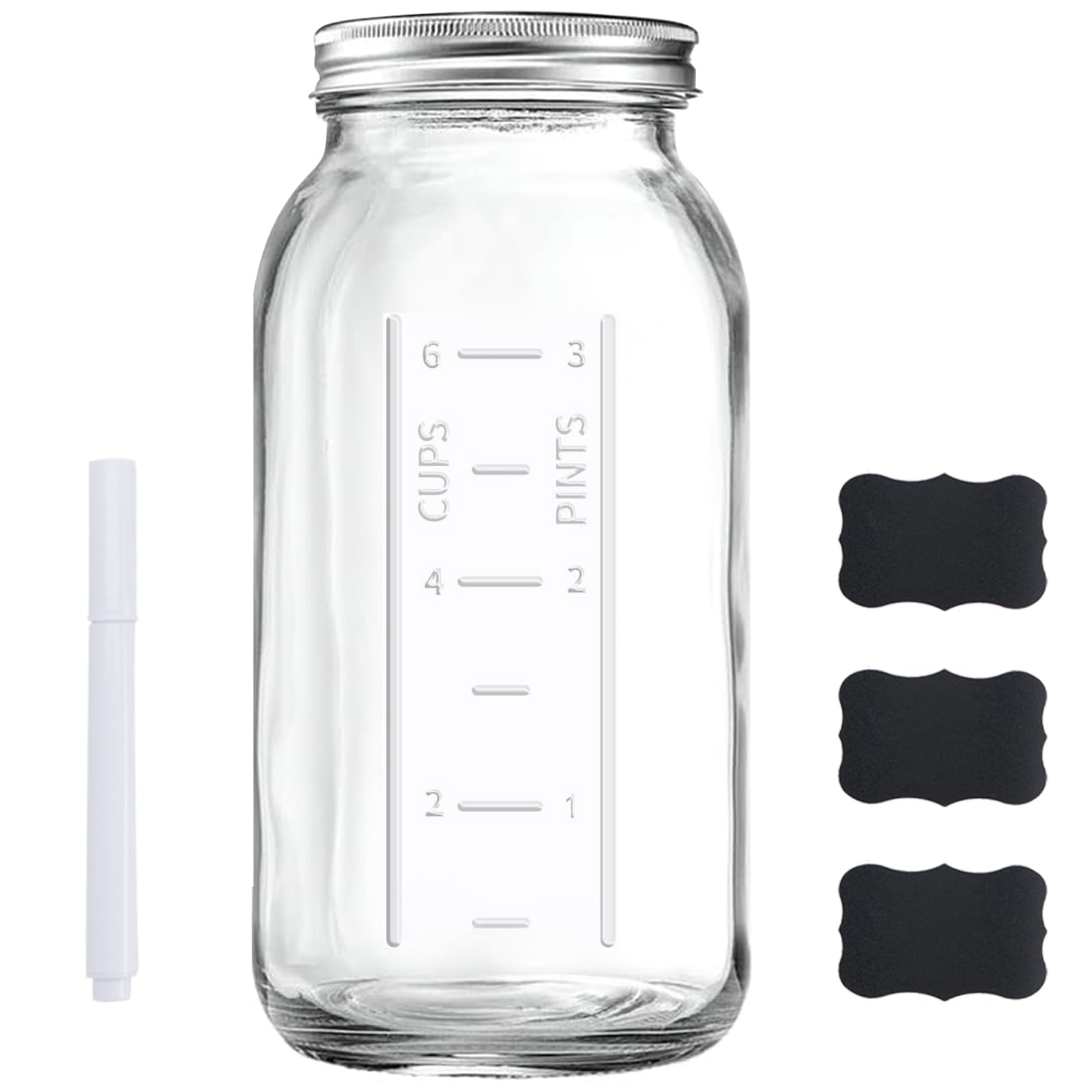 64 OZ Wide Mouth Mason Jar with Lid, Clear Heavy Duty Glass Airtight Storage Canning Jar and Band Half Gallon / 2 Quart Fermenting, Pickling, Storing, Pack of 1