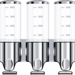 3 in 1 Bathroom Shampoo and Conditioner Dispenser with Waterproof Labels - Drill Free Shower Soap Dispenser Wall Mounted for Home Hotel RV | 3x17oz Refillable Bottles