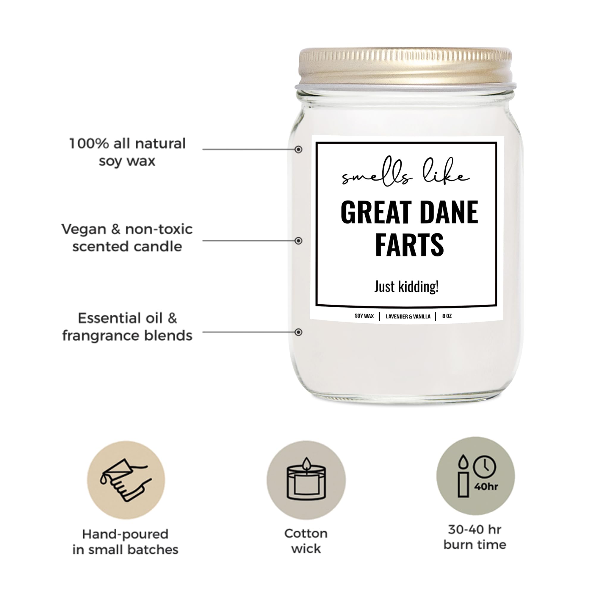 YouNique Designs Smells Like Great Dane Farts Candle 8 oz - Great Dane Gifts for Great Dane Lovers - Great Dane Gifts for Owners Dog Farts Candle - Funny Great Dane Mom Gifts (Lavender & Vanilla)