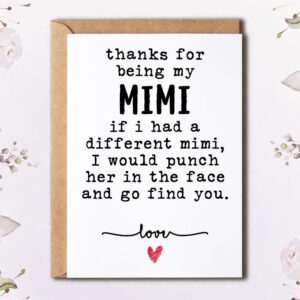 NTVShop Thank You Card - For Being My Mimi Card - Funny Birthday Card - Humorous Mimi Christmas Keepsake - Gift For Her