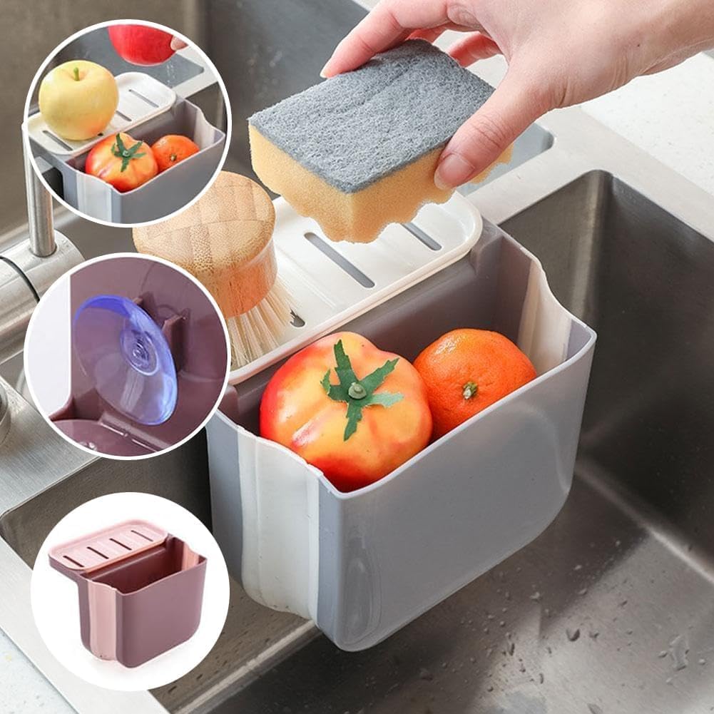 Dry and Wet Separation Trash Can, Mini Kitchen Waste Bins Corner Sink Strainer, Kitchen Counter Foldable Retractable Submersible Basket, Kitchen Sink Telescopic Drain Basket Kitchen Gadget (Gray)