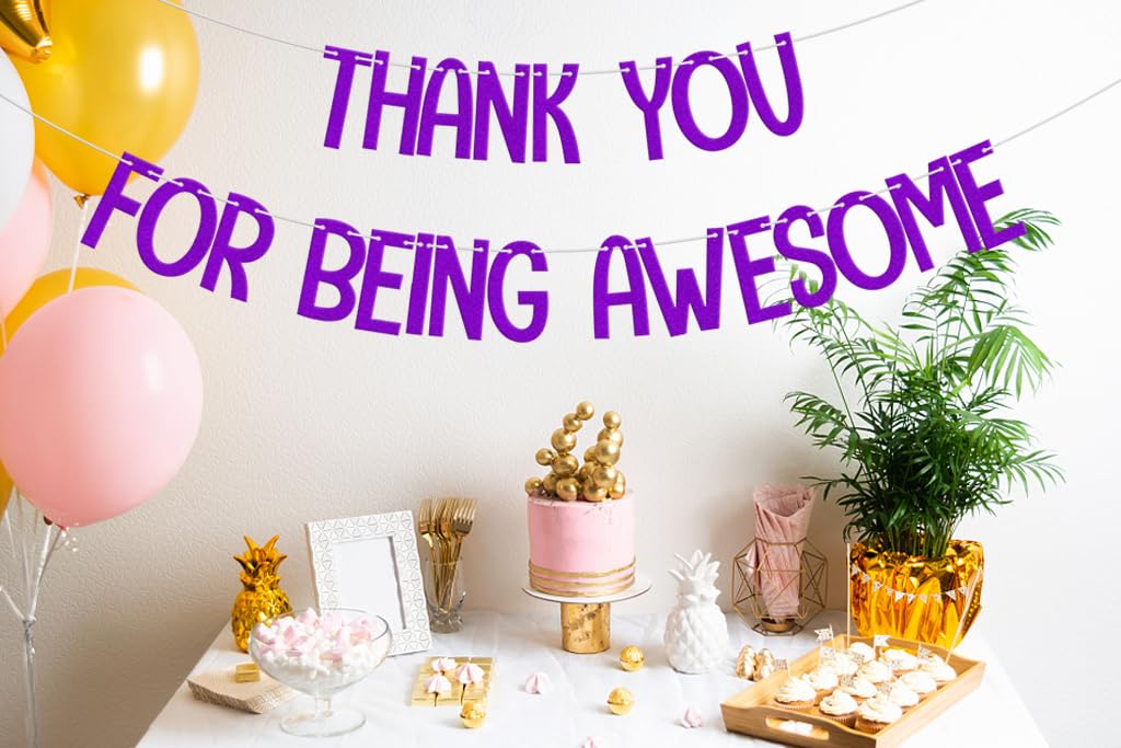 Thank You for Being Awesome Banner, Happy Retirement Decorations, We Will Miss You, Birthday Graduation Farewell Going Away Party Supplies Purple