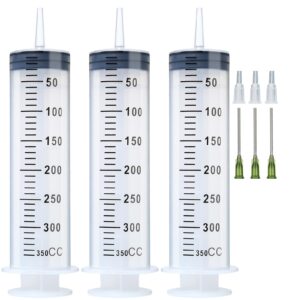 3pcs 350ml syringes with needle 14g 1.5”, extra large plastic syringes for glue dispensing, scientific labs, watering, refilling, multiple uses