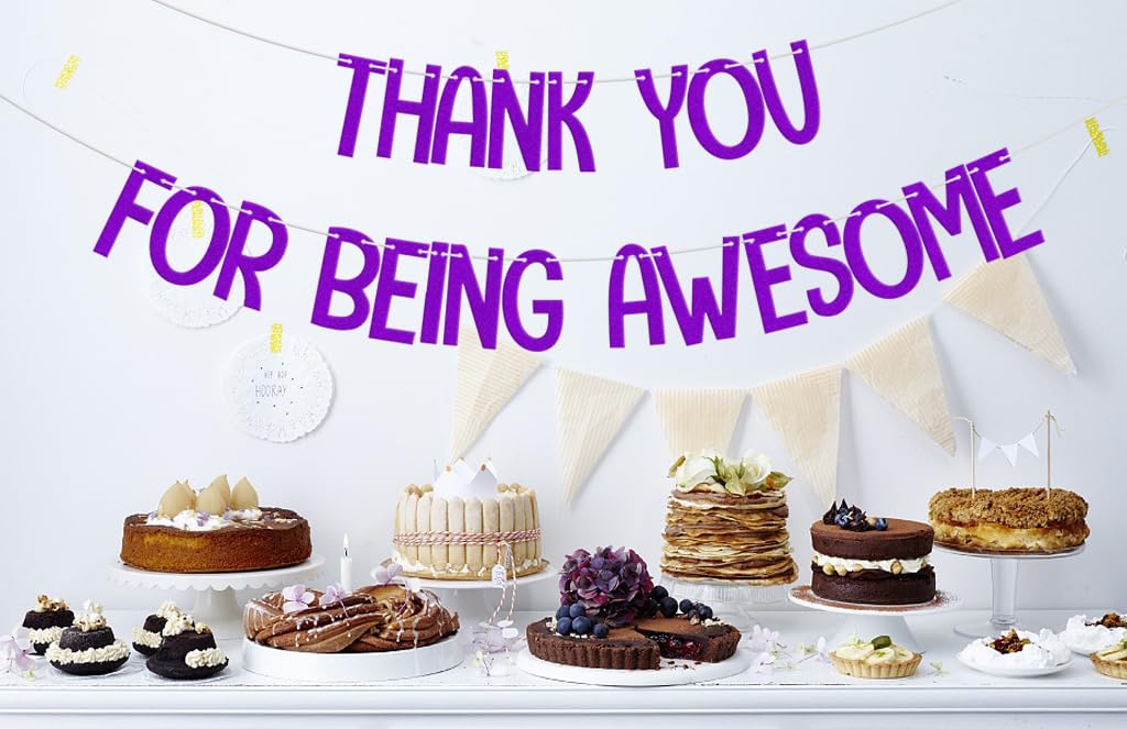 Thank You for Being Awesome Banner, Happy Retirement Decorations, We Will Miss You, Birthday Graduation Farewell Going Away Party Supplies Purple