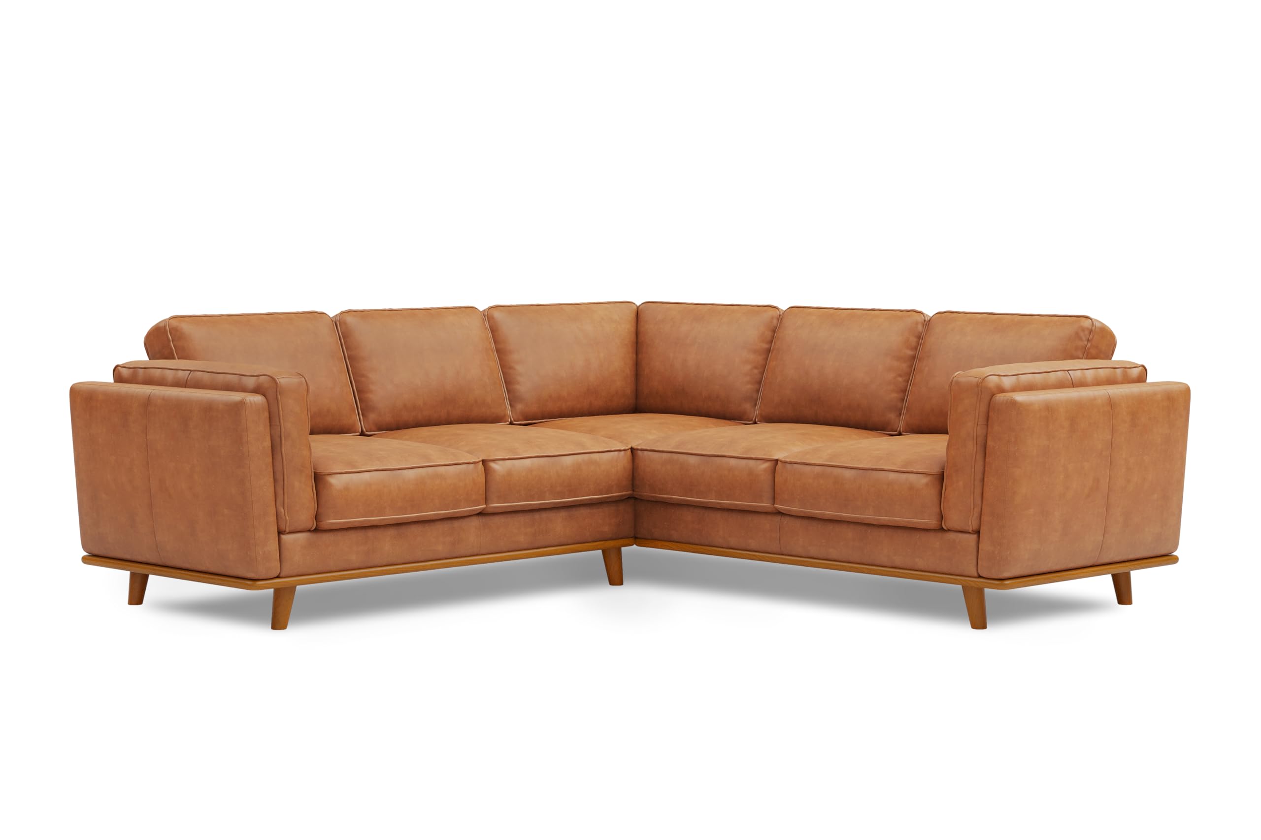 Valencia Artisan Full Leather Sofa - Pure Full Italian Nappa Leather Couch, Solid Wood Accent, Ultimate Comfort (Cognac, L-Shape Sectional)