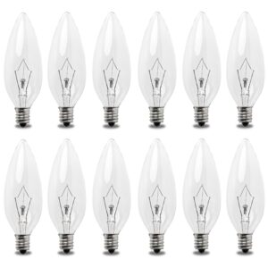 seentech 12 pack 25w 120v e12 base b10 ctc incandescent light bulbs, transparent candle light bulbs perfect for chandeliers, ceiling fan lights, pendants, fireplace, dimmable, warm white 2700k