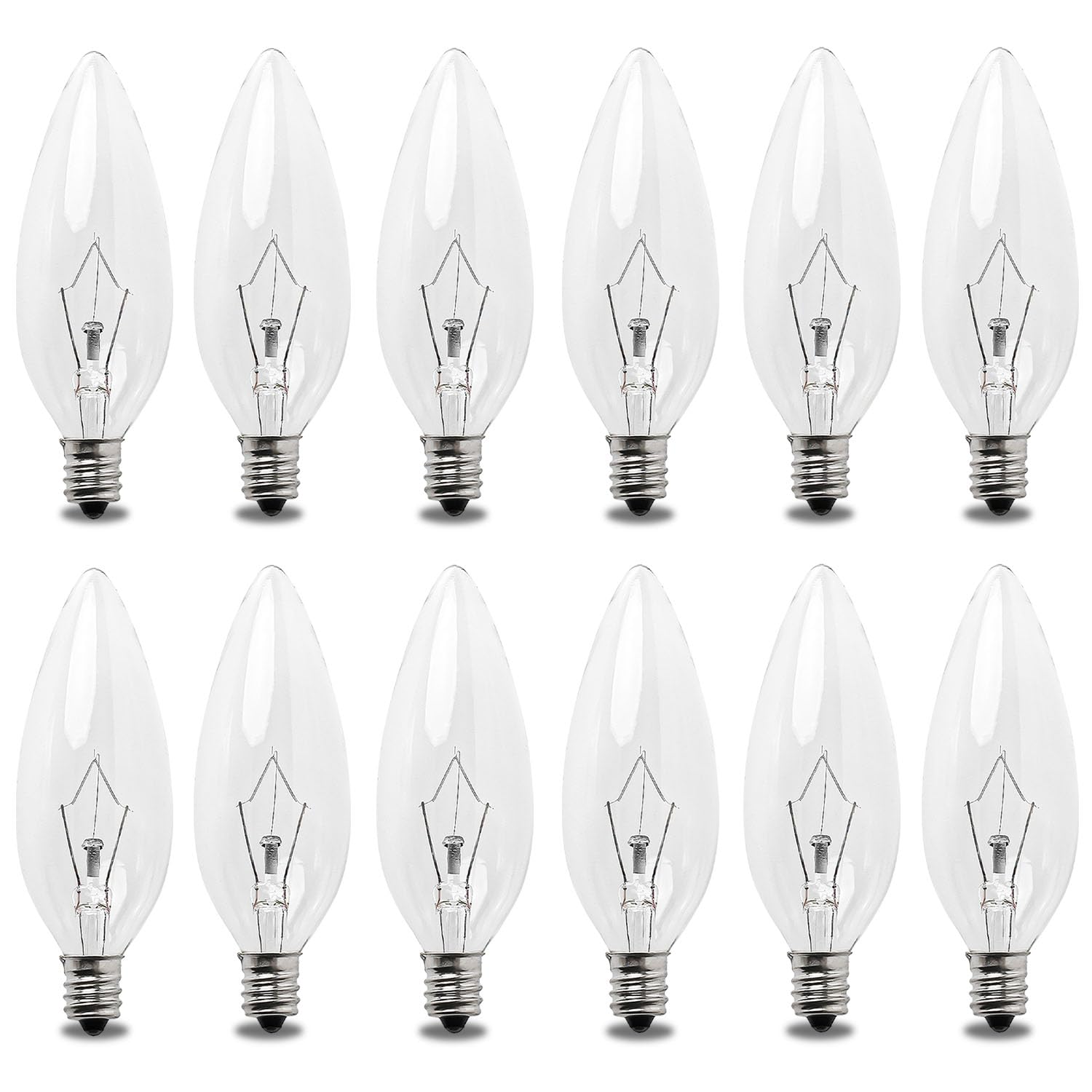 Seentech 12 Pack 25W 120V E12 Base B10 CTC Incandescent Light Bulbs, Transparent Candle Light Bulbs Perfect for Chandeliers, Ceiling Fan Lights, Pendants, Fireplace, Dimmable, Warm White 2700K