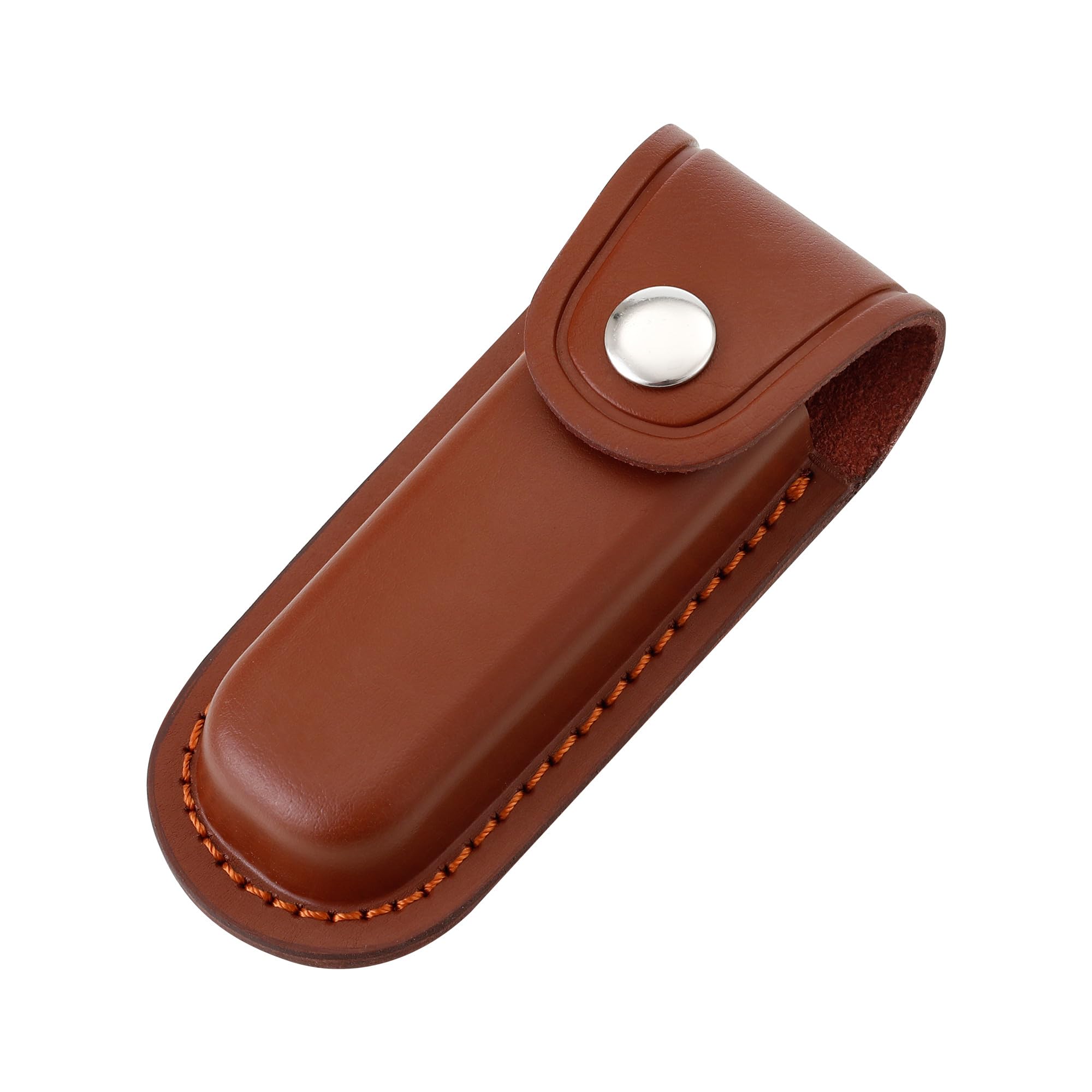 Pocket Knife Sheath, 4" Folding Pocket EDC Knife Case, Portable Pouch Knife Leather Holster with Snap Closure and Belt Loop, Accessory for Outdoor Climbing, Camping, Cycling and Hiking, Brown