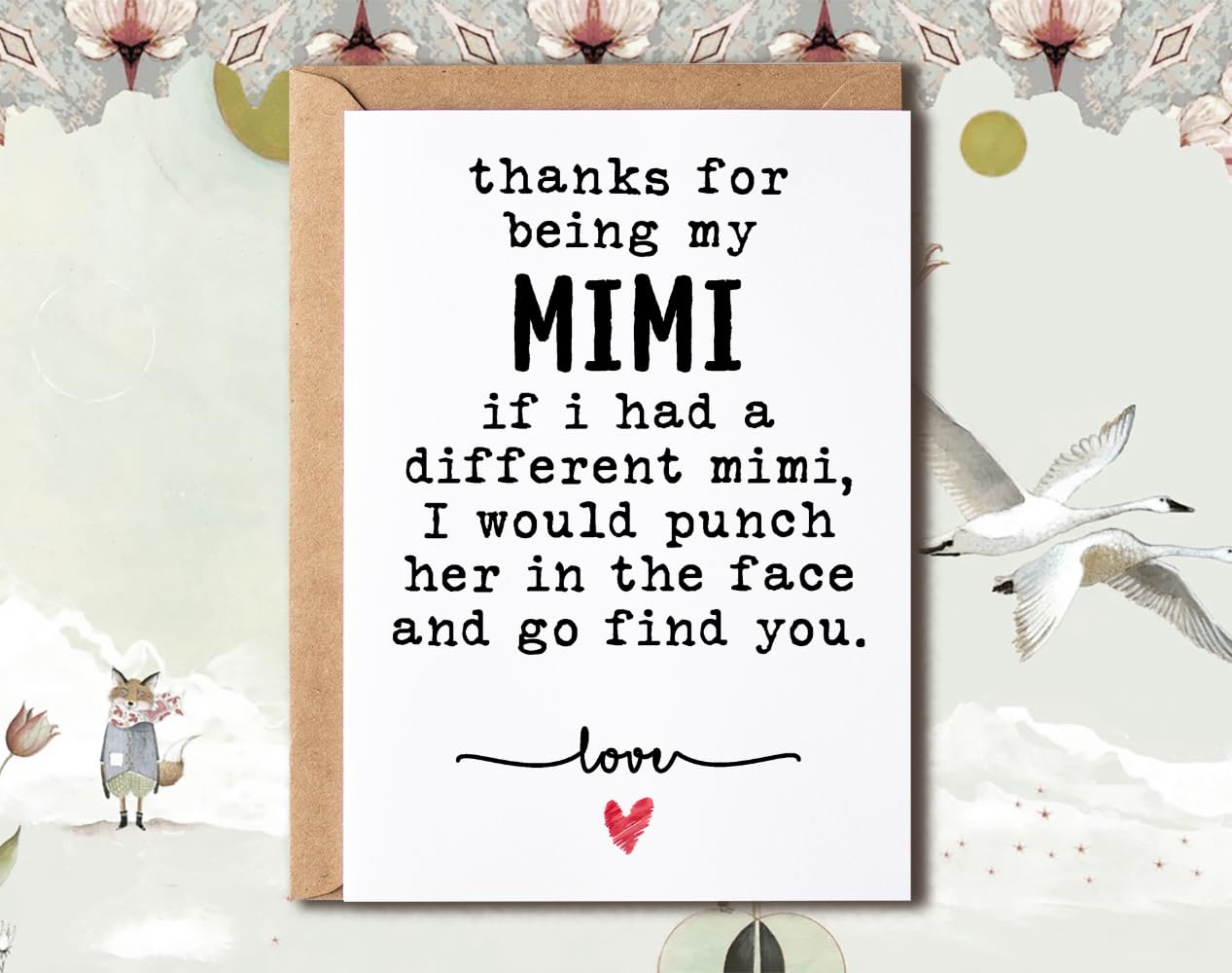 NTVShop Thank You Card - For Being My Mimi Card - Funny Birthday Card - Humorous Mimi Christmas Keepsake - Gift For Her