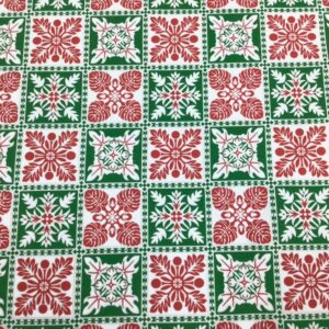 Hawaiian Quilt Design in Christmas Red & Green Small Quilt Design Hawaiian Print Fabric Sold by The Yard