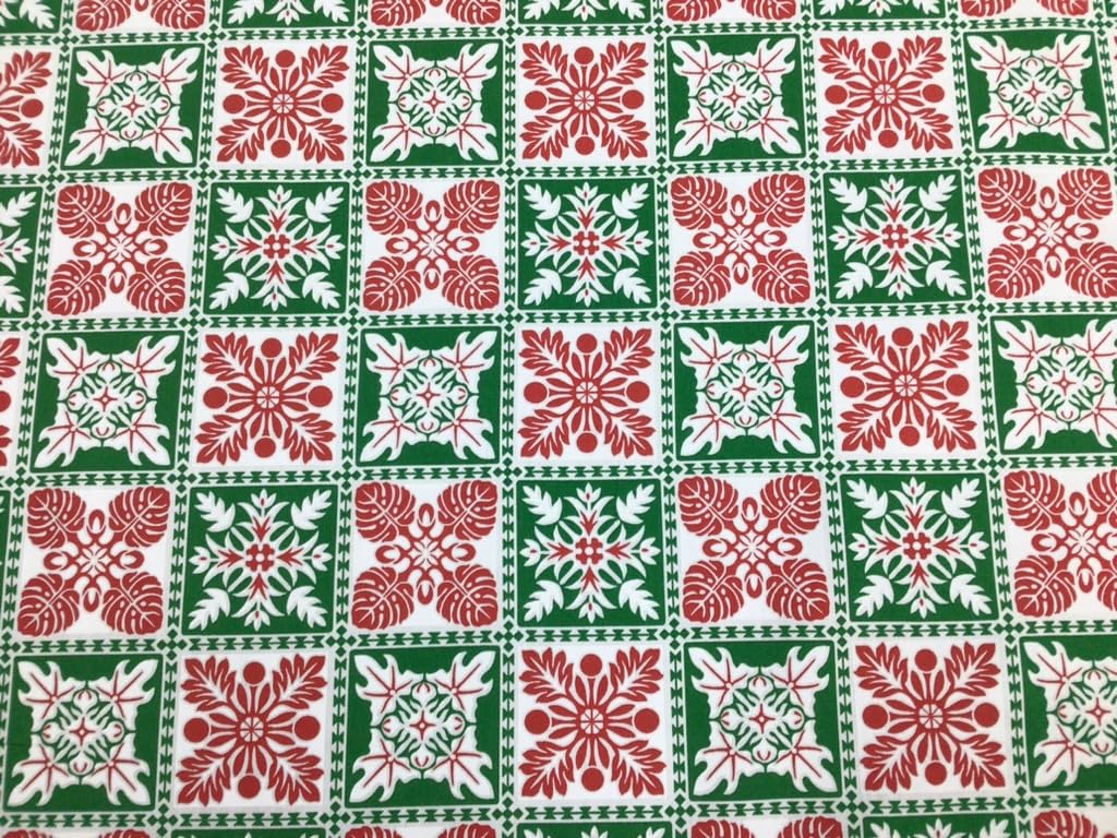 Hawaiian Quilt Design in Christmas Red & Green Small Quilt Design Hawaiian Print Fabric Sold by The Yard