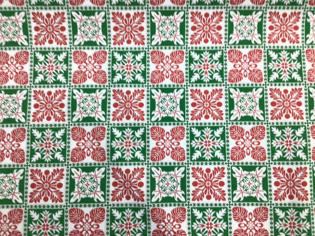 Hawaiian Quilt Design in Christmas Red & Green Small Quilt Design Hawaiian Print Fabric Sold by The Yard