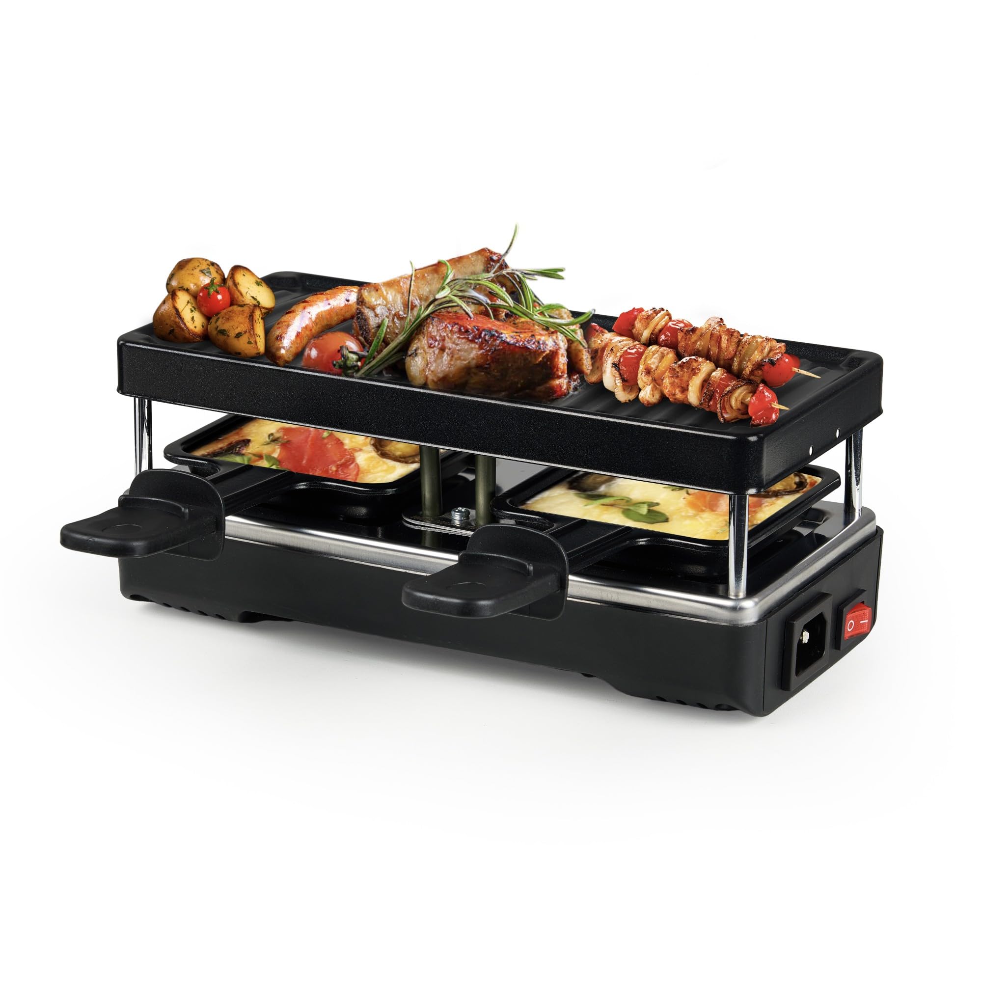 Saenchue 2-Person Raclette Table Grill - Indoor Non-stick Electric Grill Griddle - Series Connection Contact Grill up to 4 Grills, 2 Paddles Included, 2 Packs, BC-02