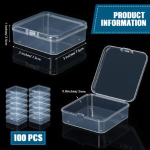 Menkxi 100 Pieces 3 x 3 x 1 Inch Plastic Bead Storage Containers Box Transparent Boxes with Hinged Lid Clear Bead Organizer Box for Small Items DIY Craft Jewelry Hardware Business Cards Game Pieces