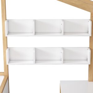 Harper & Bright Designs House Bed for Kids Full Storage Bed with Desk, Bench, Bookshelf and Drawers, Wooden Full Size Platform Bed with Guardrail, for Kids Teens Girls Boys (White + Natural)