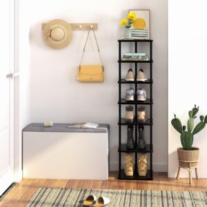 Garden 4 you Shoe Rack Organizer 7 Tier Vertical Storage Stand, Modern Corner Free Standing Shoe Tower, Narrow Metal Slim Shelf for Closet, Entryway,Front Door, Small Spaces, Black