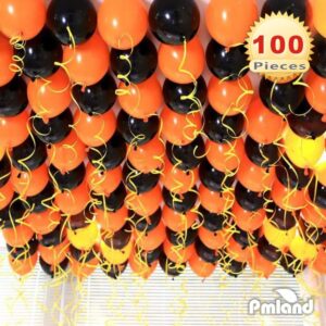 PMLAND 100 Pieces Black Orange Latex Balloons 12 Inches for Halloween Party Supplies, Black Cat Birthday Decoration