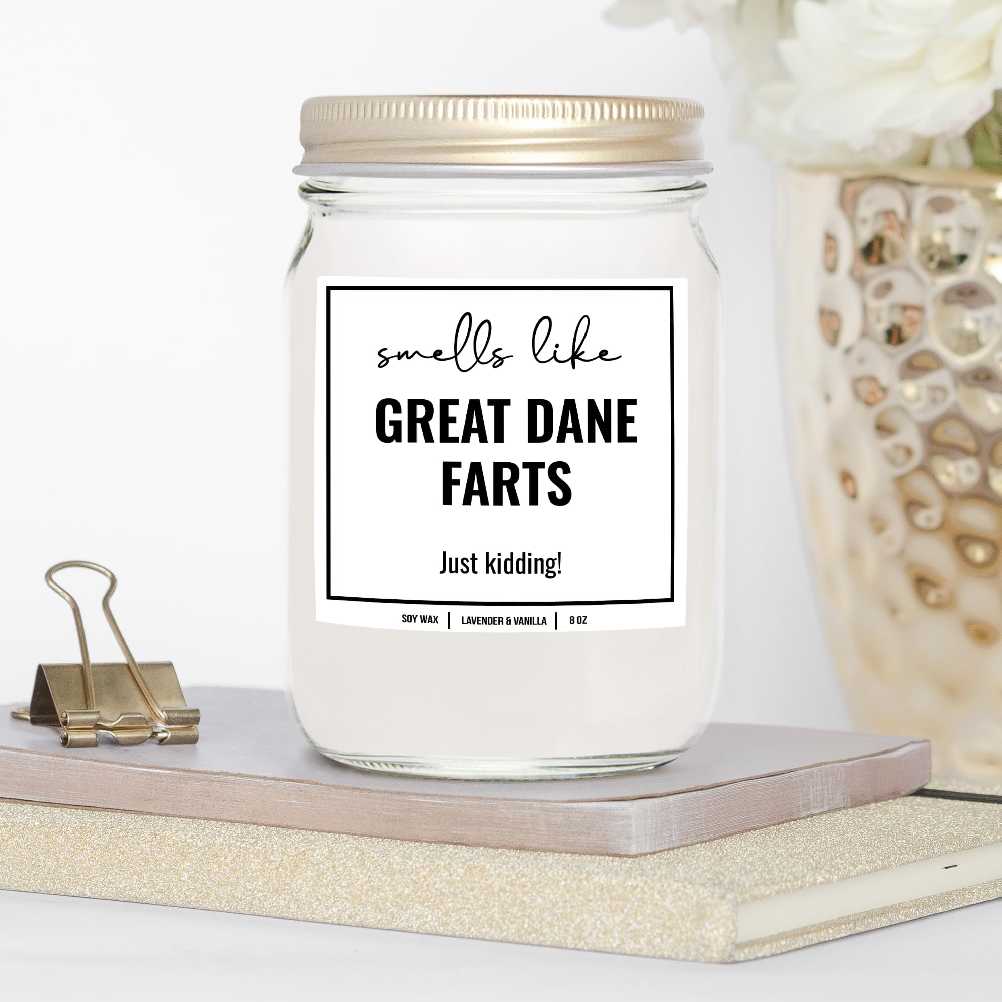 YouNique Designs Smells Like Great Dane Farts Candle 8 oz - Great Dane Gifts for Great Dane Lovers - Great Dane Gifts for Owners Dog Farts Candle - Funny Great Dane Mom Gifts (Lavender & Vanilla)