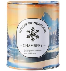 chambery winter wonderland candle | inspired by the rocky mountains in premium tin | soy wax with lead-free cotton wick | 55-hour burn | festive fragrance for the season