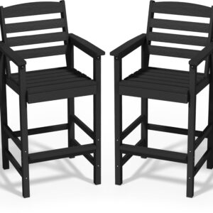 SERWALL Tall Adirondack Chairs Set of 2, Weather Resistance Outdoor Bar Stools, Black