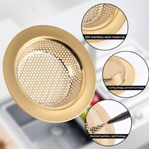 RQYEKDO Kitchen Sink Strainers Sink Stopper Kits, Stainless Steel Sink Drain Strainer Set, Large Wide Rim 4.5" Diameter Food Catcher Garbage Disposal Plug for Most Sink Drains Basket Filter（Gold）