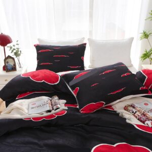 Anime Bedding Set Queen Size, Velvet Comforter 3 Pieces with Zipper Closure 1 Velvet Duvet Cover 90"x90", 2 Velvet Pillow Shams, Ultra Soft Flannel Duvet Cover for All Seasons (Anime 01, Queen)