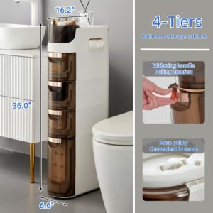 MOSAMNI 4-Tiers Slim Bathroom Storage Cabinet, Waterproof Narrow Storage Cabinet, Bathroom Storage Floor Cabinet with Drawers for Small Spaces