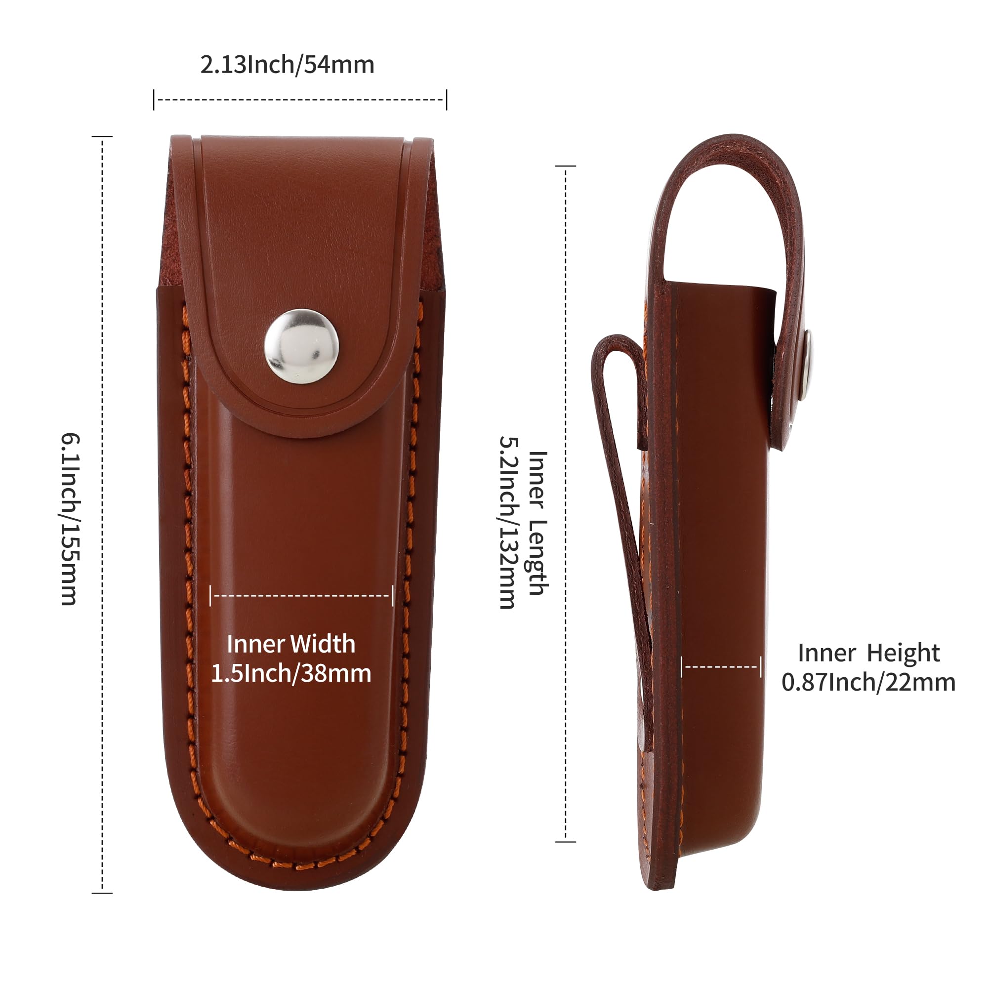 Pocket Knife Sheath, 5" Folding Pocket EDC Knife Case, Portable Pouch Knife Leather Holster with Snap Closure and Belt Loop, Accessory for Outdoor Climbing, Camping, Cycling and Hiking, Brown