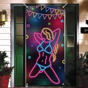 neon hot sexy girl dancing backdrop pole dance banner bridal shower wedding night bachelorette party front door decor girls women birthday party photo photography prop background 35.4x72.8in-beckten