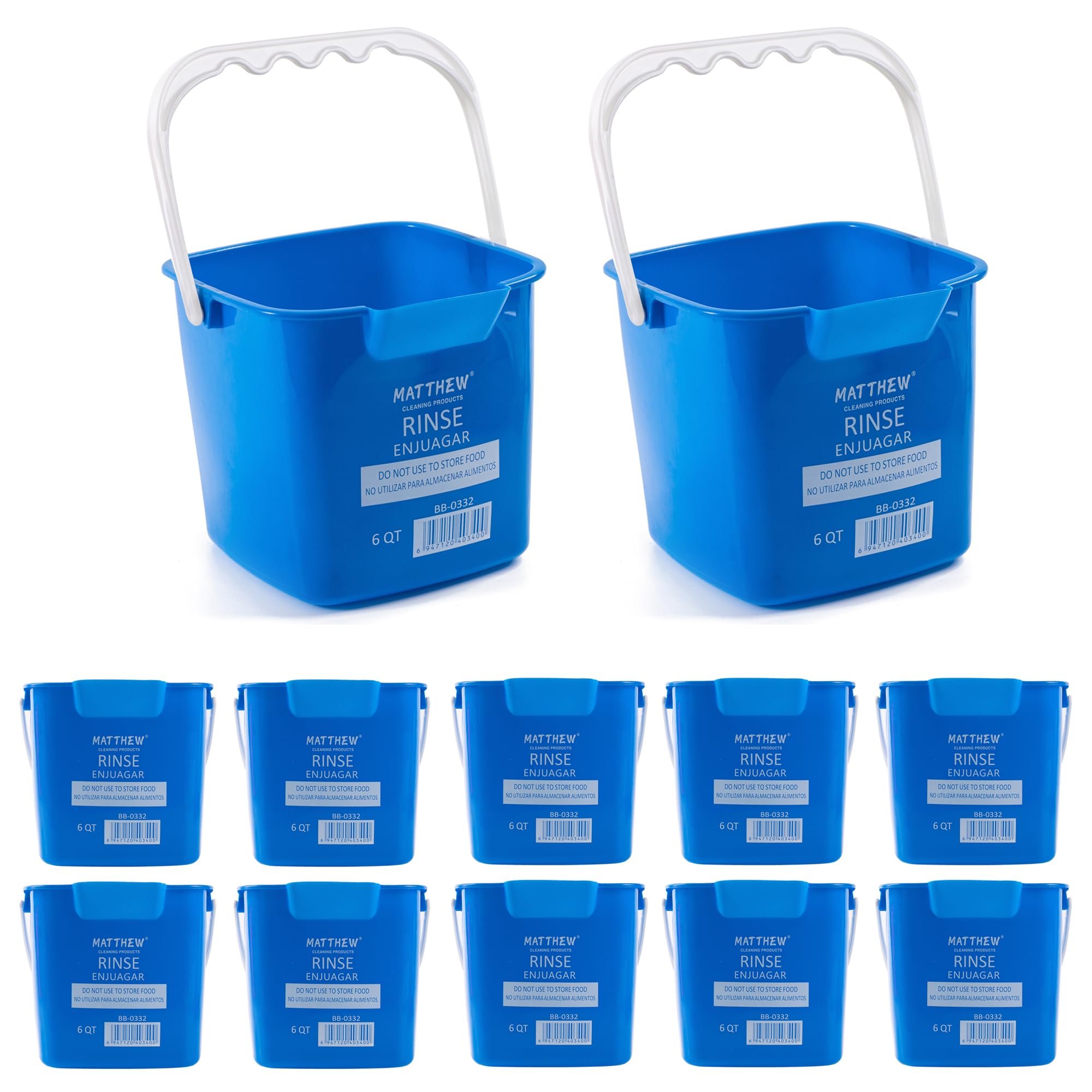 Matthew Detergent&Sanitizing Cleaning Bucket 6 Quart Plastic Pail,Set of 12 Square Containers,Built-in Spout w/Handle,Wash Rinse Sanitize Handwash Bucket for Home Office Commercial Restaurant (Blue)