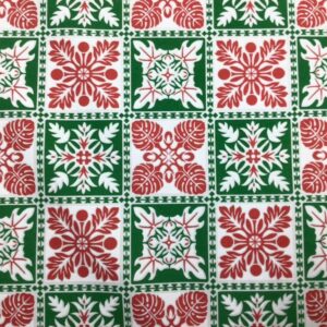 Hawaiian Quilt Design in Christmas Red & Green Small Quilt Design Hawaiian Print Fabric Sold by The Yard