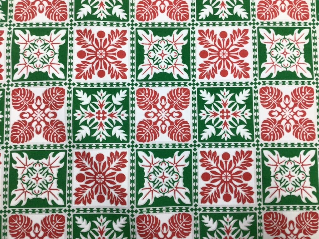 Hawaiian Quilt Design in Christmas Red & Green Small Quilt Design Hawaiian Print Fabric Sold by The Yard